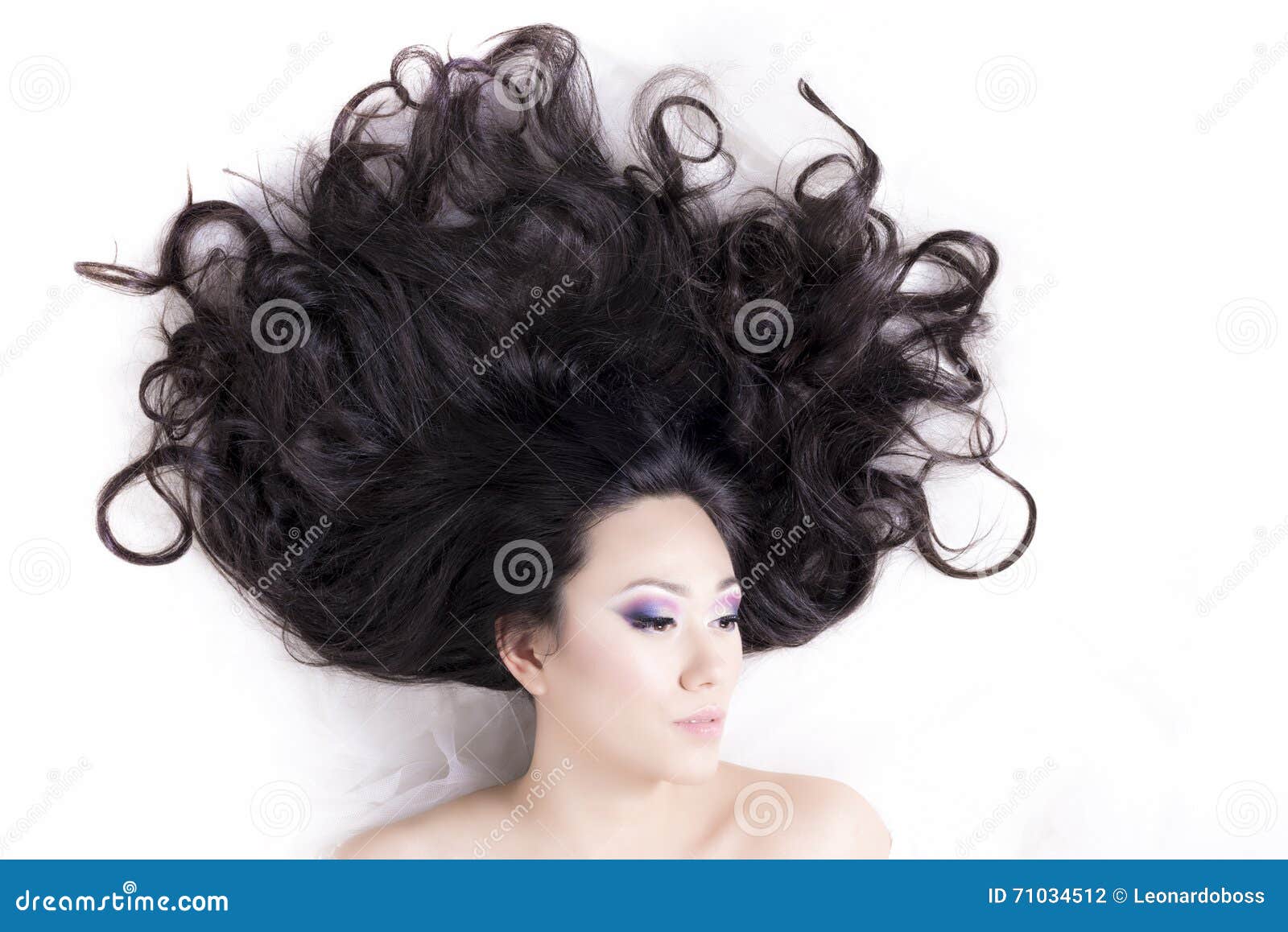 Side View of Model Portrait with Black Hair Over White Stock Photo ...