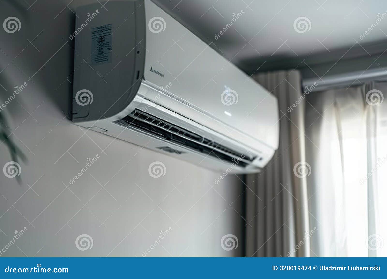 Side View of a Modern Air Conditioner on a White Wall. Generated by ...