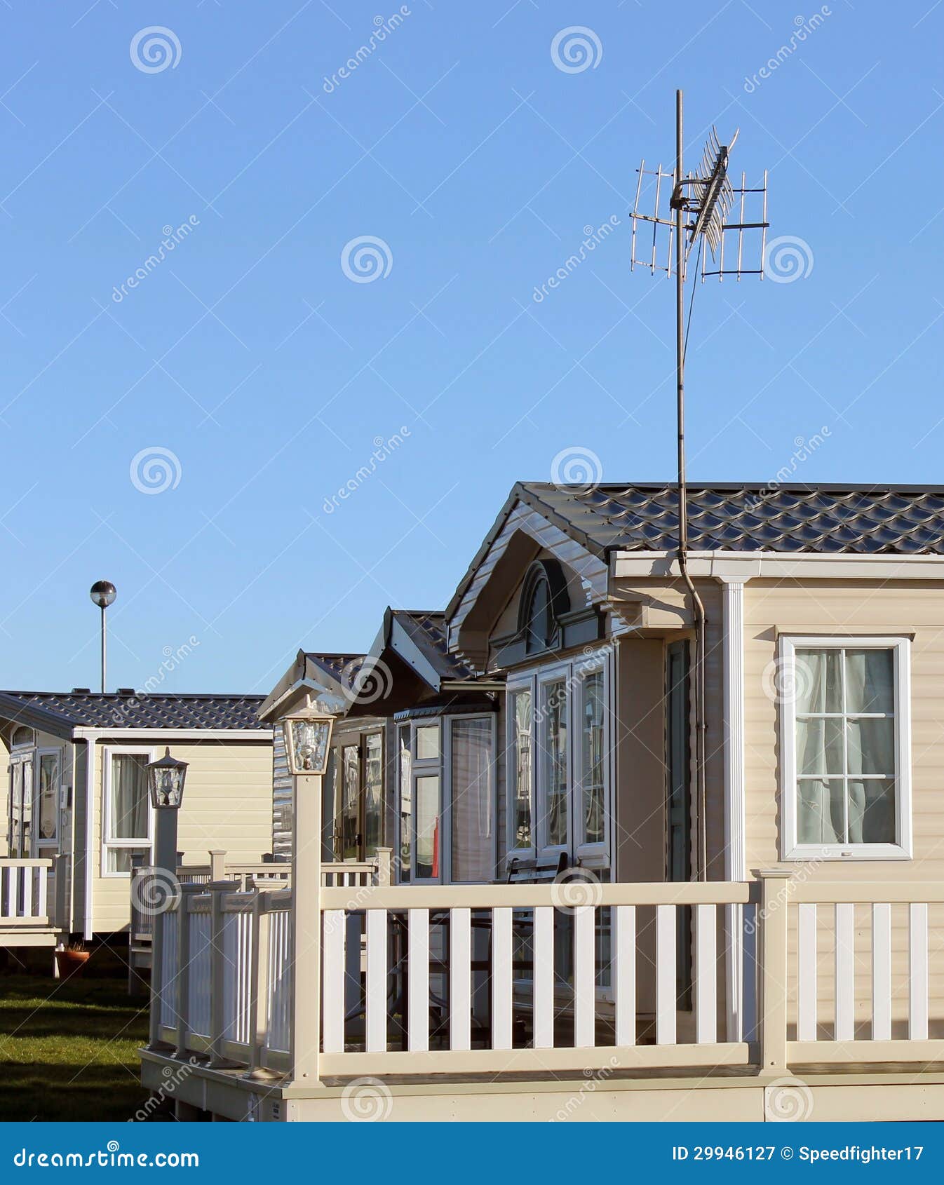 Modern Caravans in Trailer Park Stock Image - Image of buildings ...