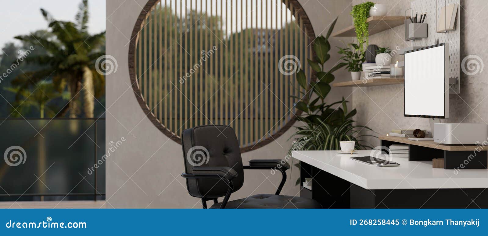 Side View of Modern Contemporary Home Working Room Interior Design with ...