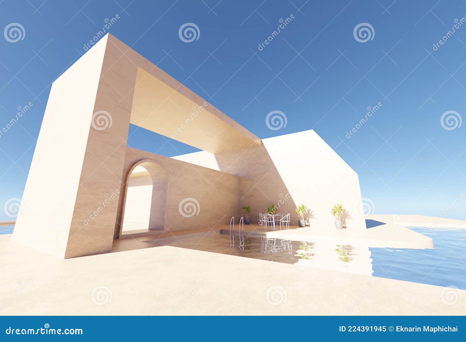 Side View Modern Home Scene 3D Render Stock Illustration - Illustration ...