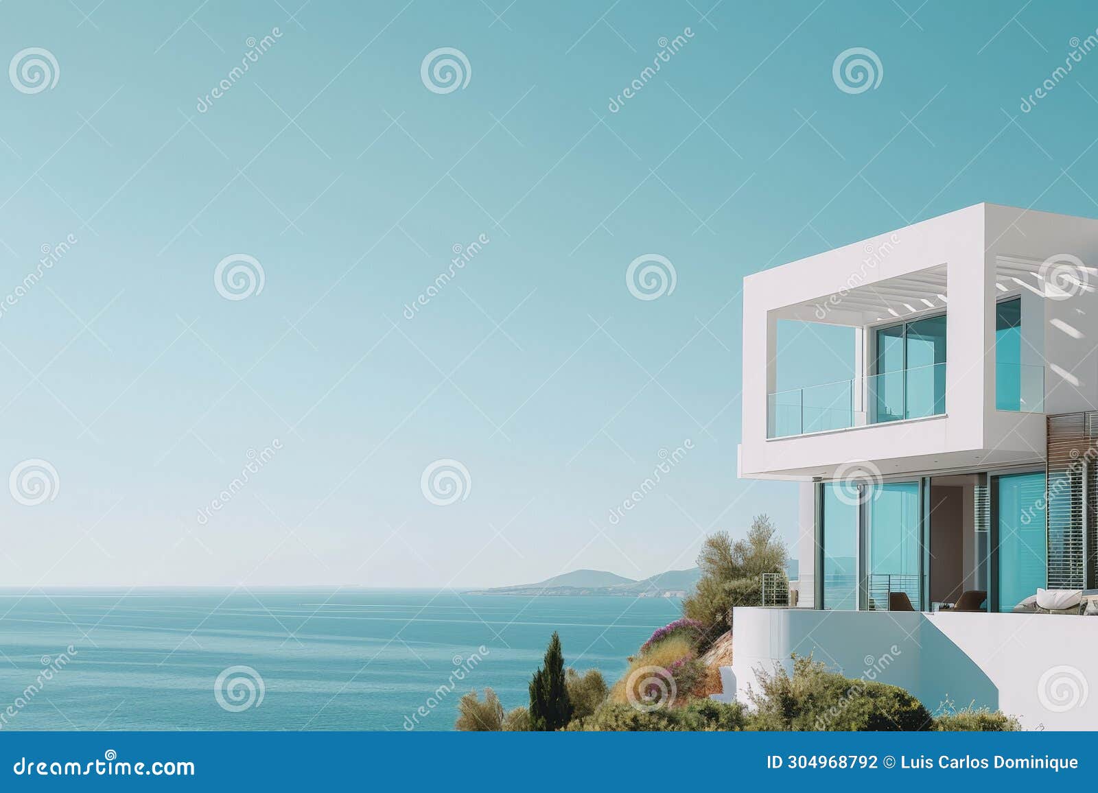 Side View of Modern House with Sea View Stock Illustration ...