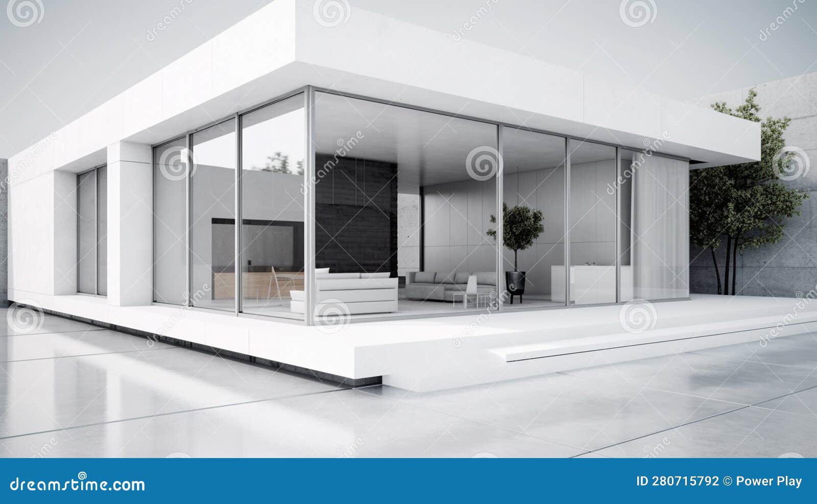 Side View of Modern Office Building with Concrete Walls and Floor. 3d ...
