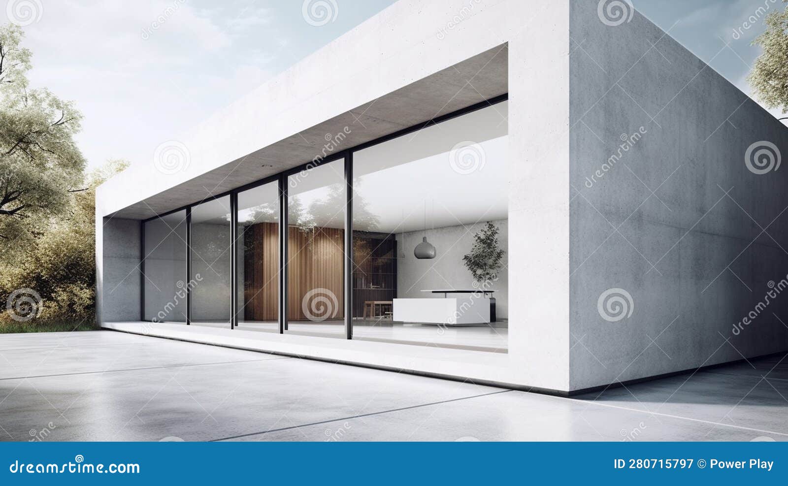 Side View of Modern Office Building with Concrete Walls and Floor. 3d ...