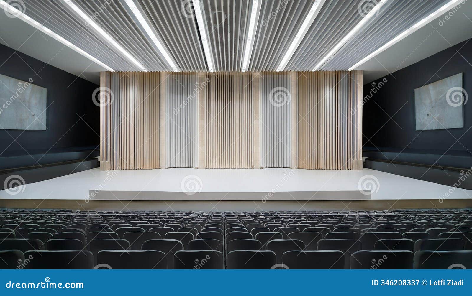 Side View of Modern White Theater Stage Design. Performance and Act ...