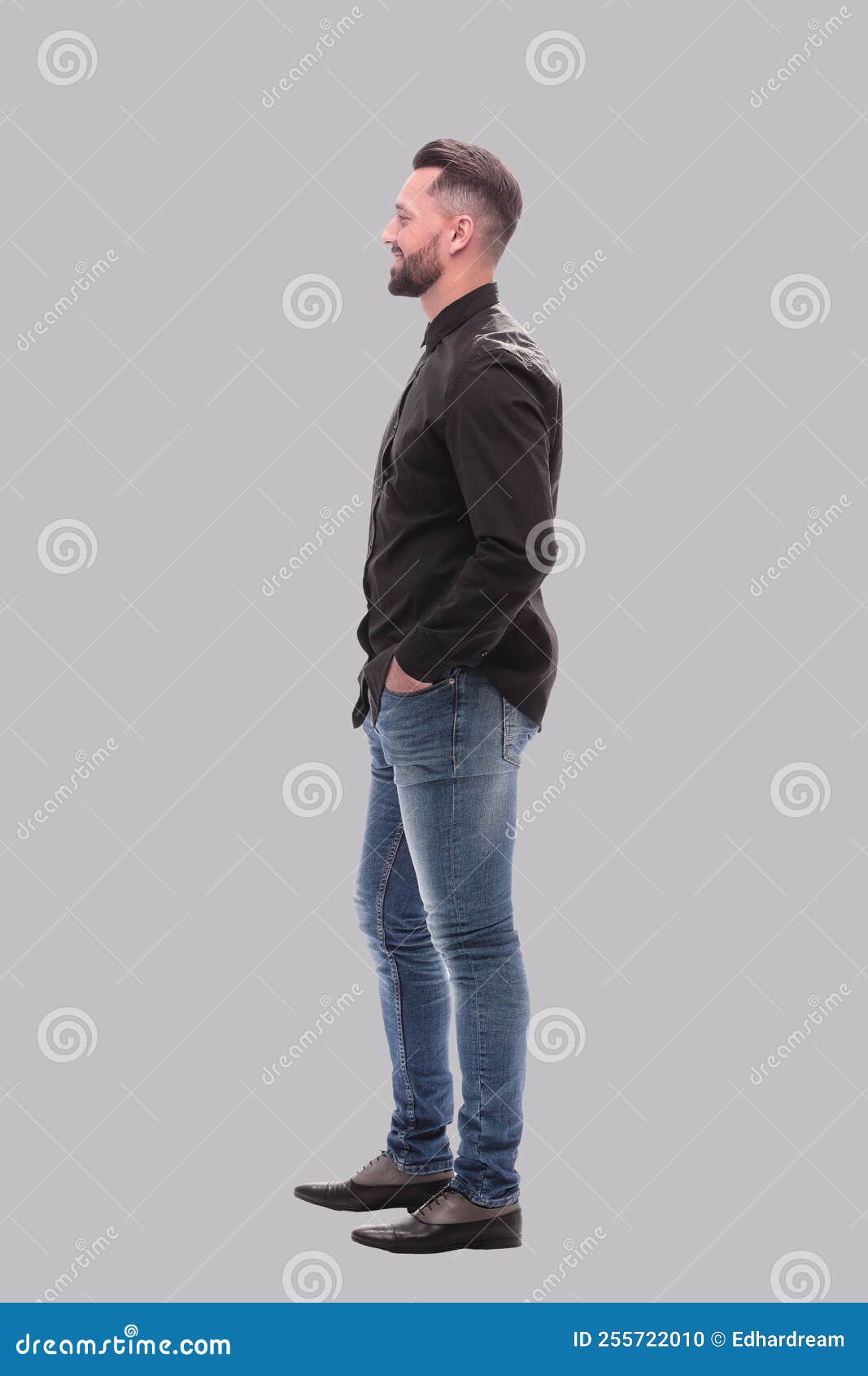 Side View. Modern Young Man in Jeans Stock Photo - Image of isolated ...