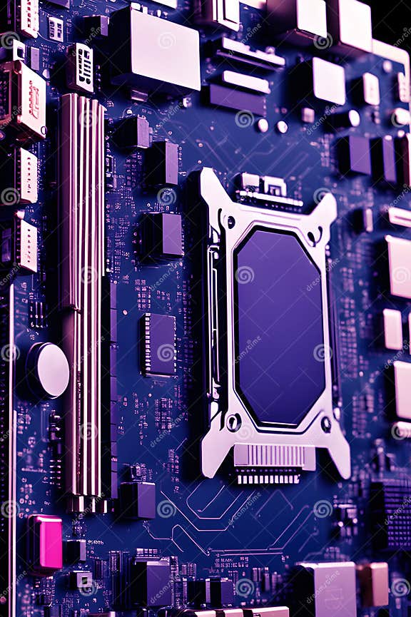 Side View of a Motherboard and Chip Stock Illustration - Illustration ...