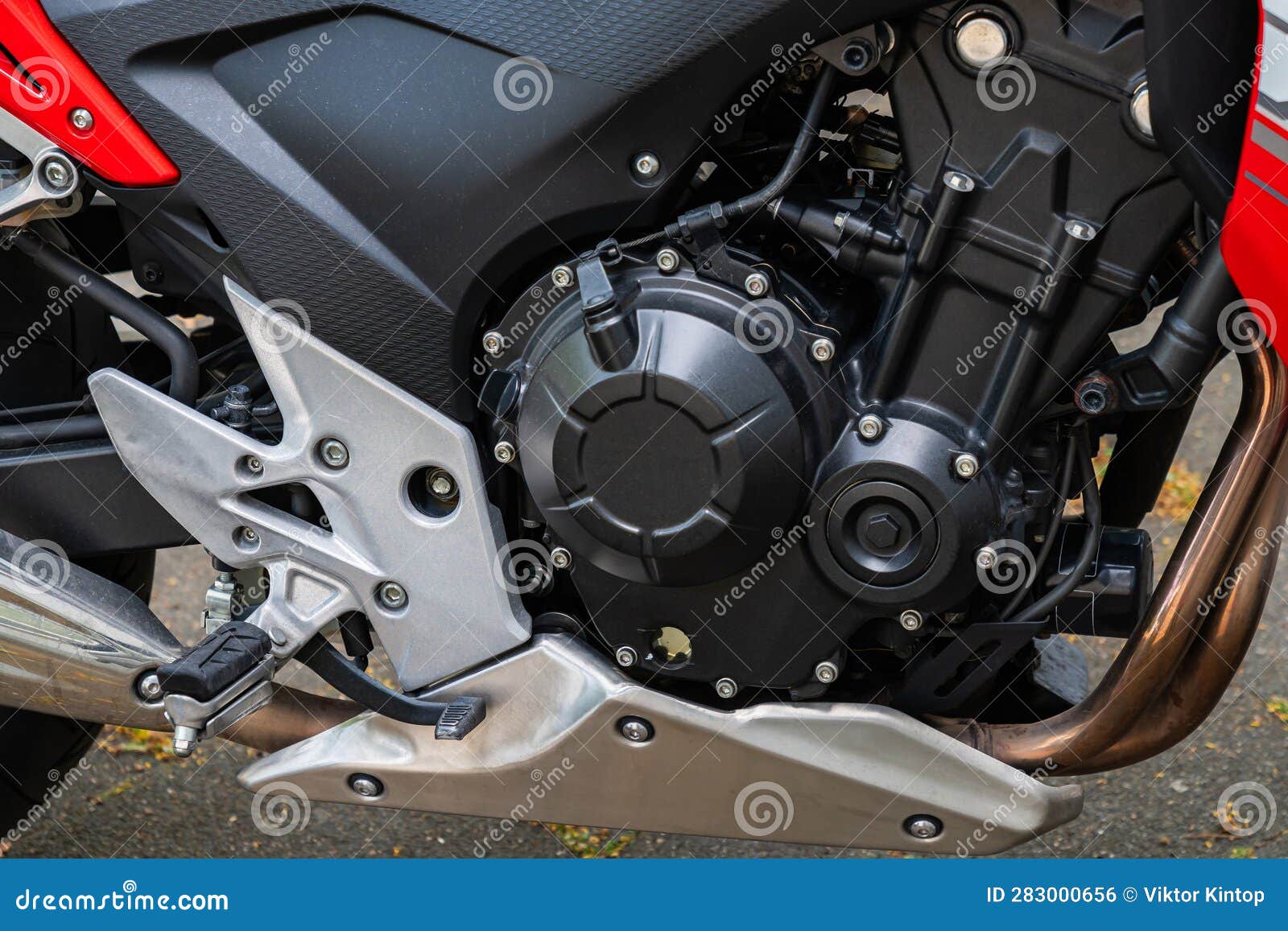 Side View of a Motorcycle Engine Painted Black. Stock Photo - Image of ...