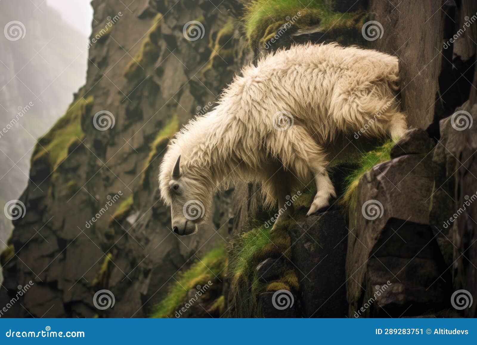 Side View of Mountain Goat Climbing Steep Incline Stock Image - Image ...