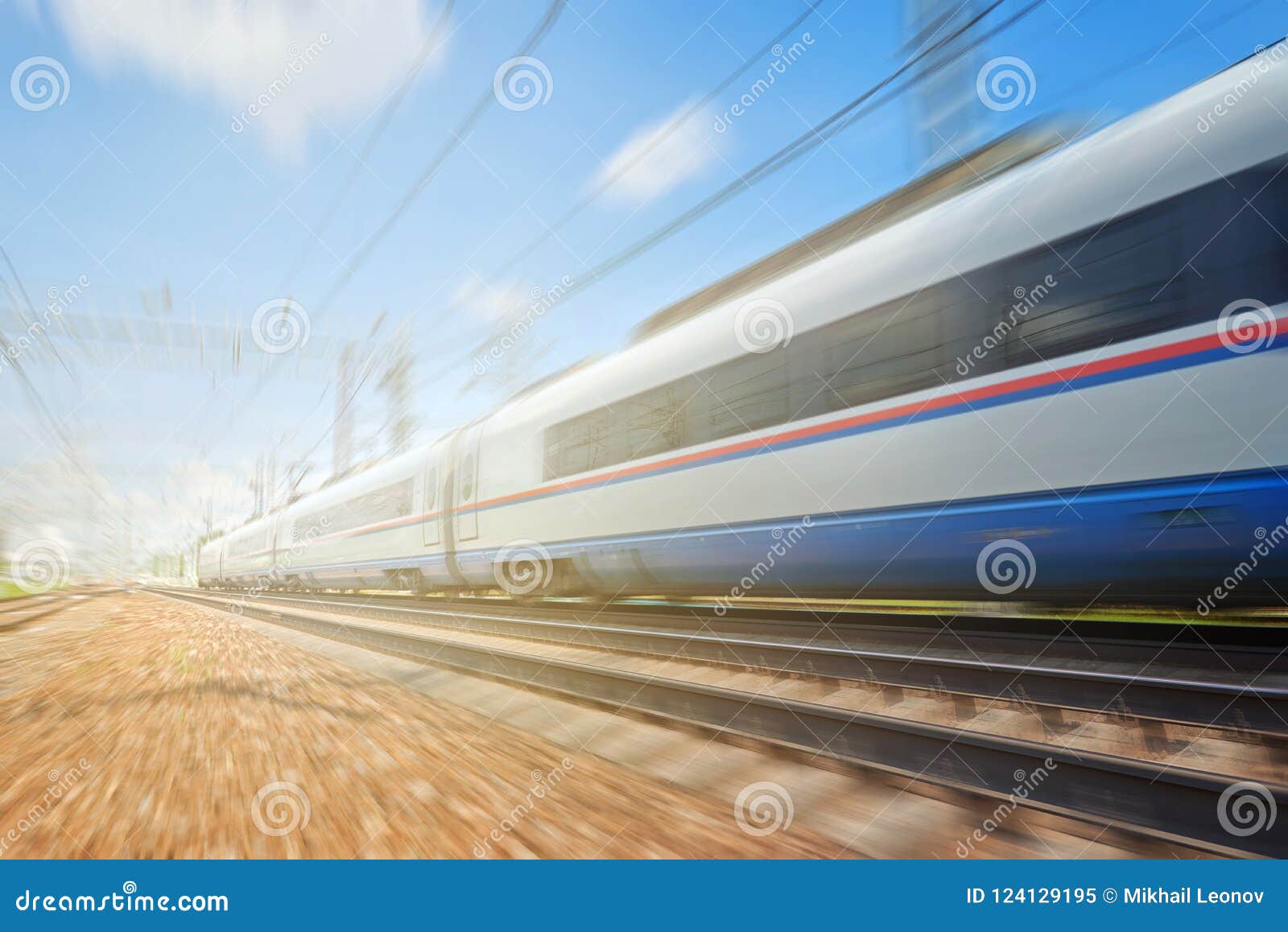 Side View of the Moving Ultra High Speed Train Runs on Rail Way with ...