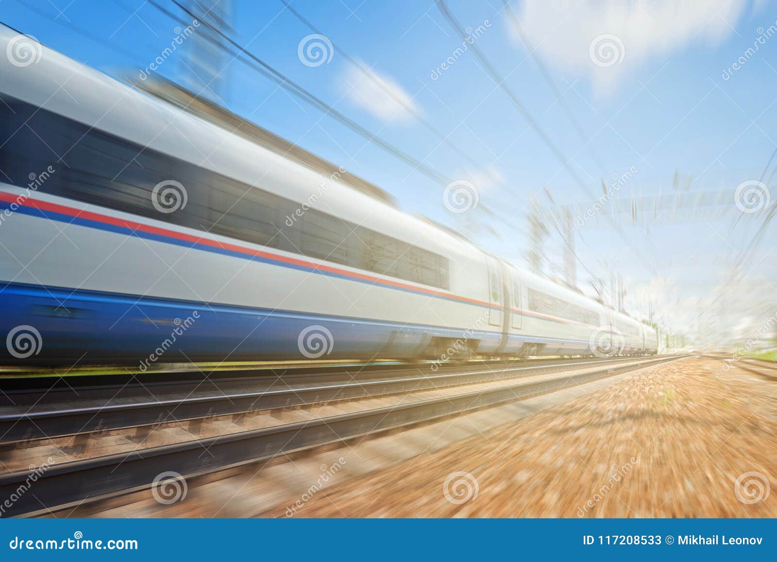 Side View of the Moving Ultra High Speed Train Runs on Rail Way with ...