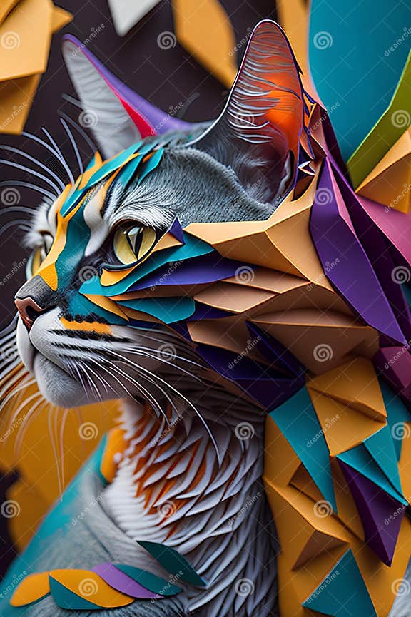 A Side View of a Multi-colored Cat Illustration. Stock Illustration ...