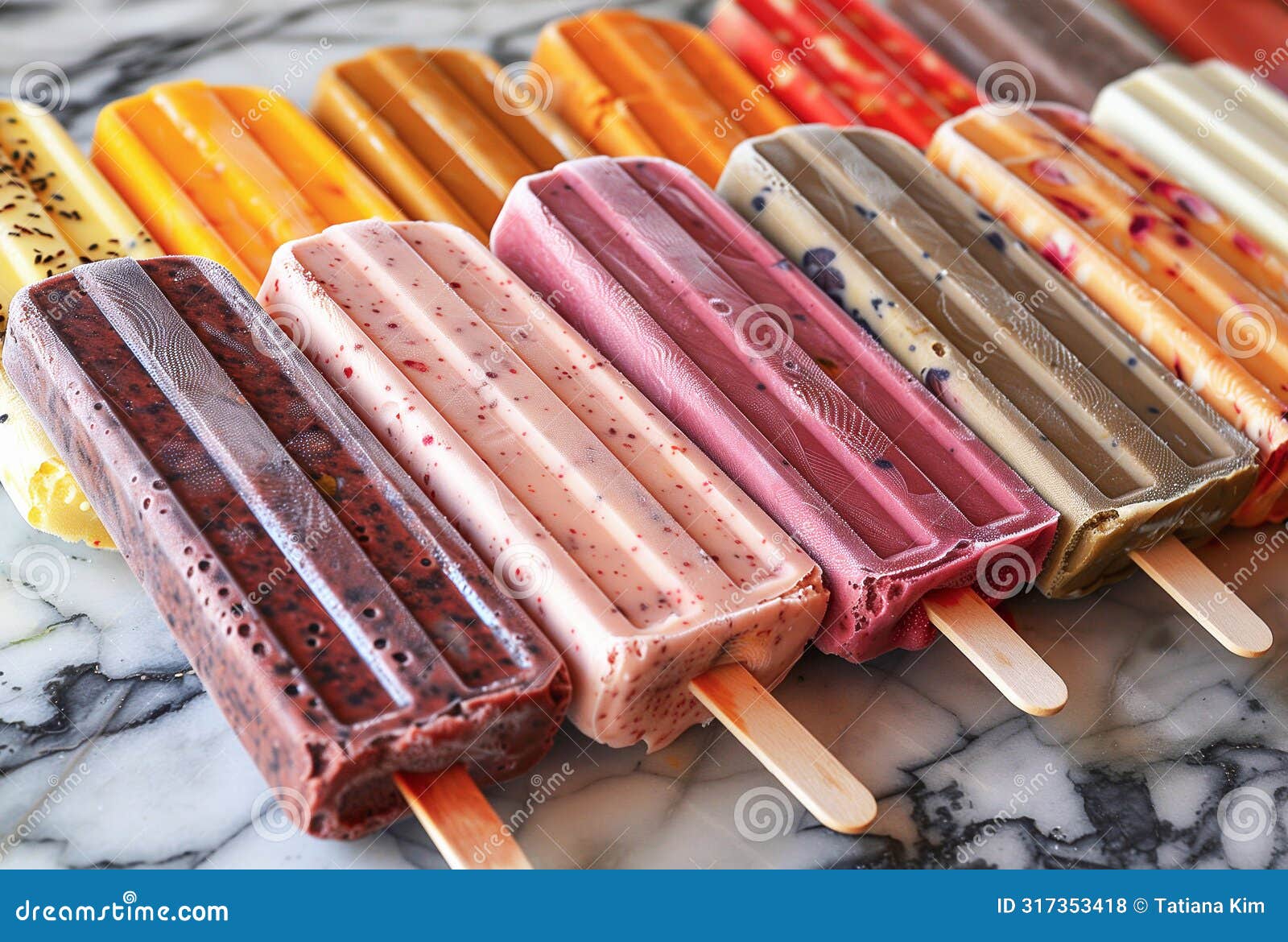 Side View of Multi-colored Fruit Popsicles on Stick on a Marble ...