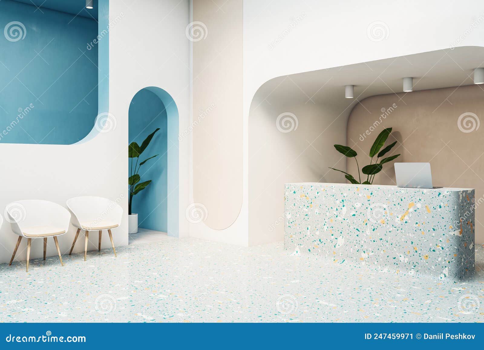 Side View on Multi-colored Reception Table in Modern Interior Design ...