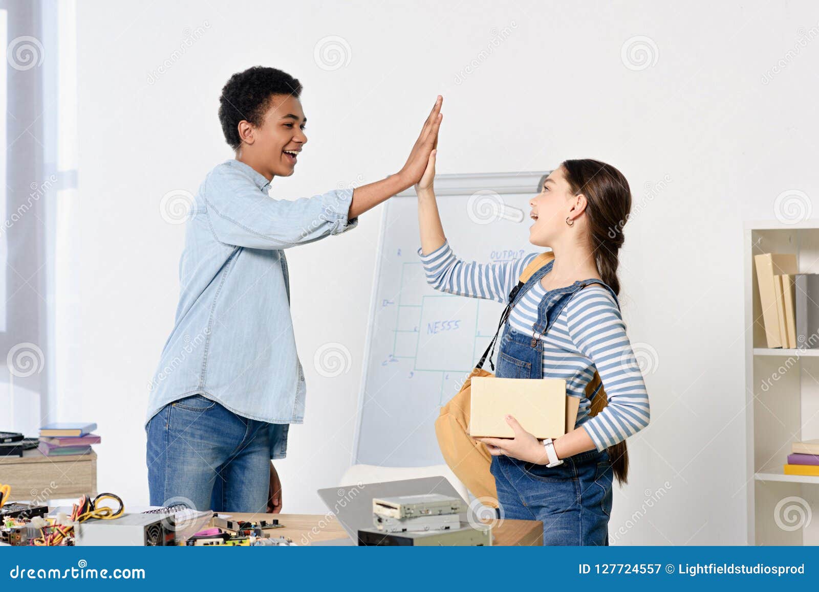 Side View of Multicultural Friends Giving High Five Stock Image - Image ...