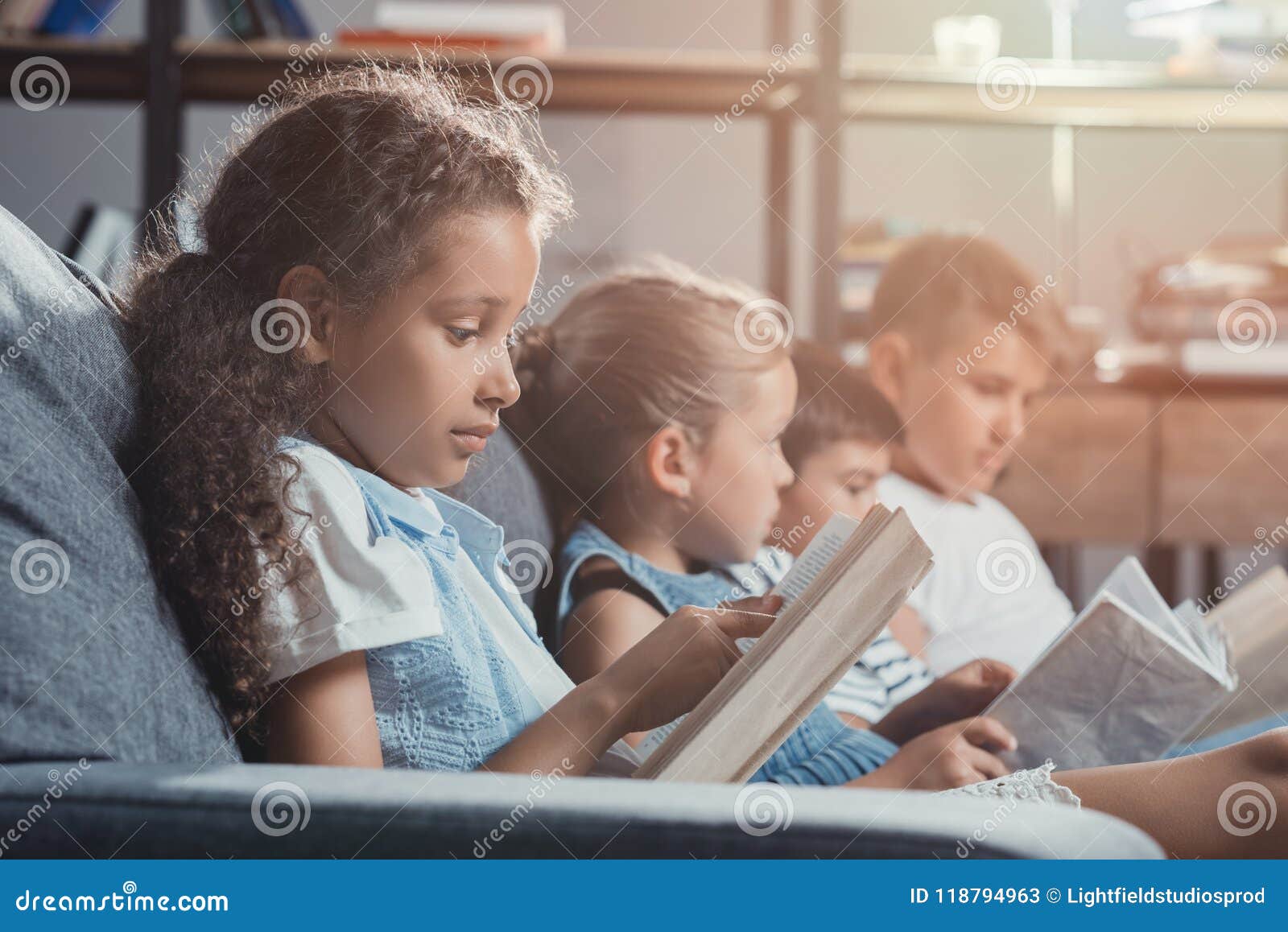 Side View of Multicultural Group of Children Stock Image - Image of ...