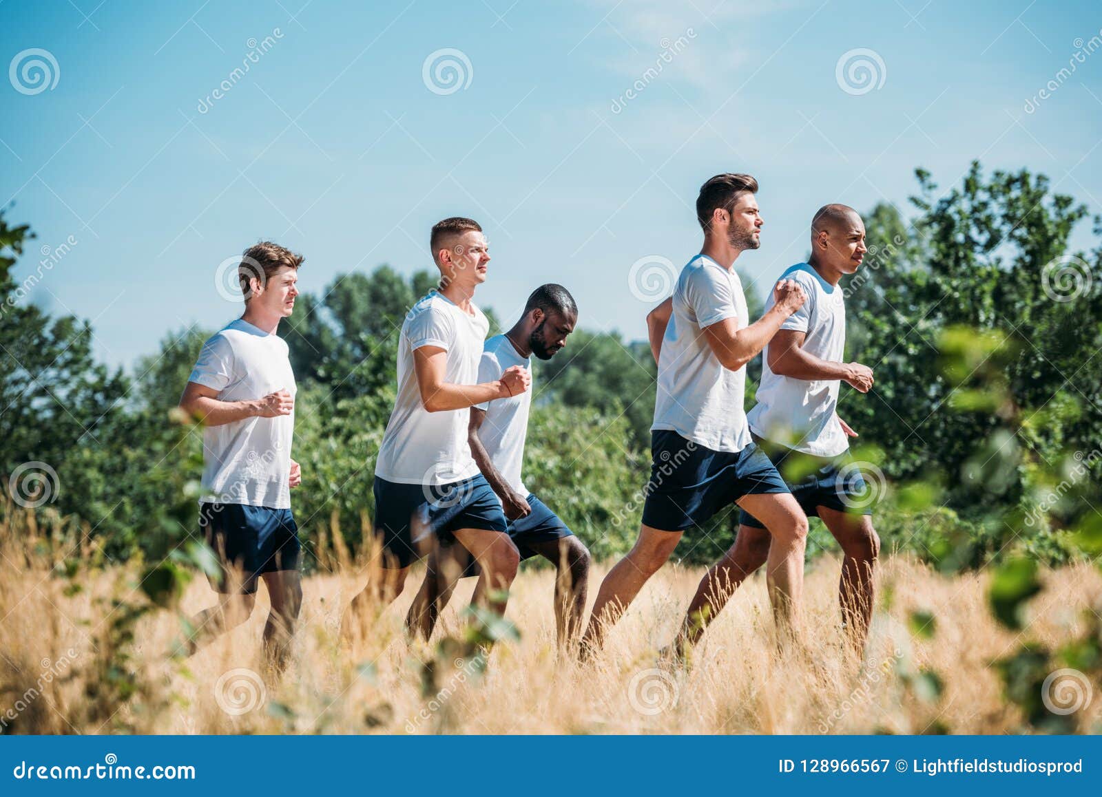 Side View of Multicultural Group of Soldiers Running Stock Image ...