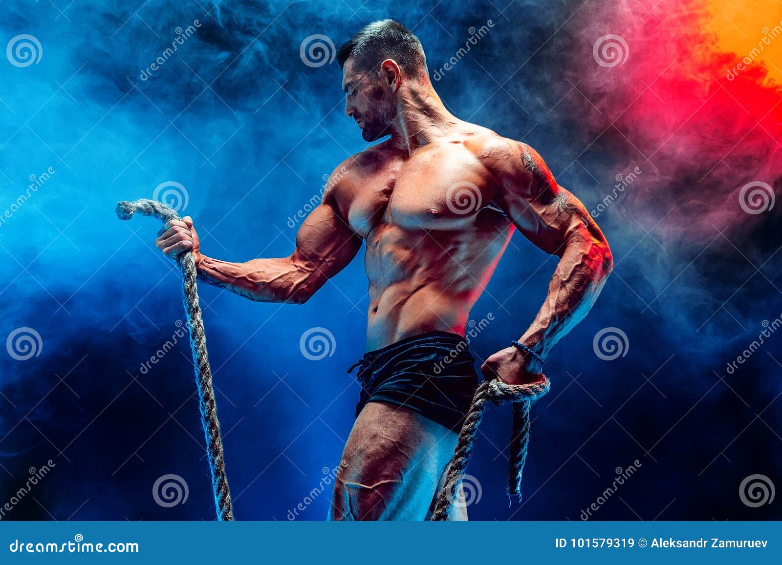 Man training with rope stock image. Image of hard, sport - 101579319