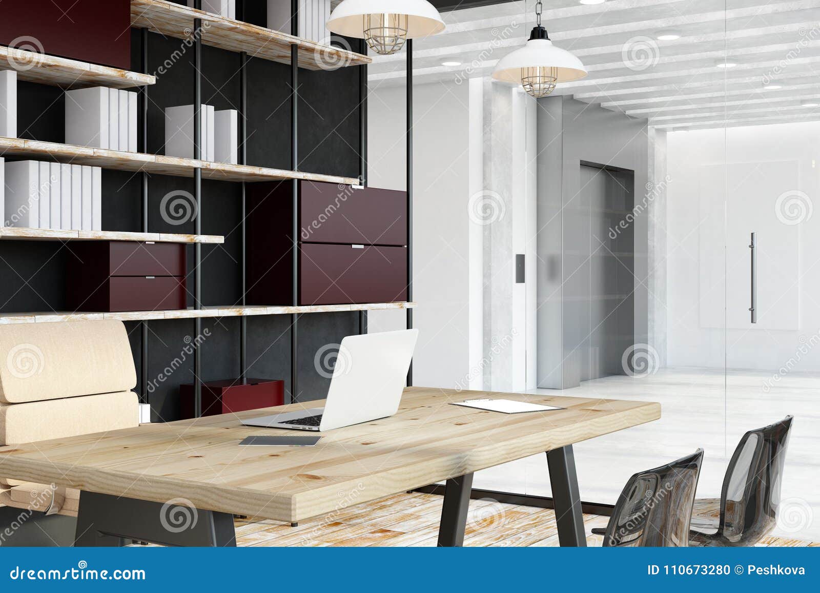 New office or library stock illustration. Illustration of desk - 110673280