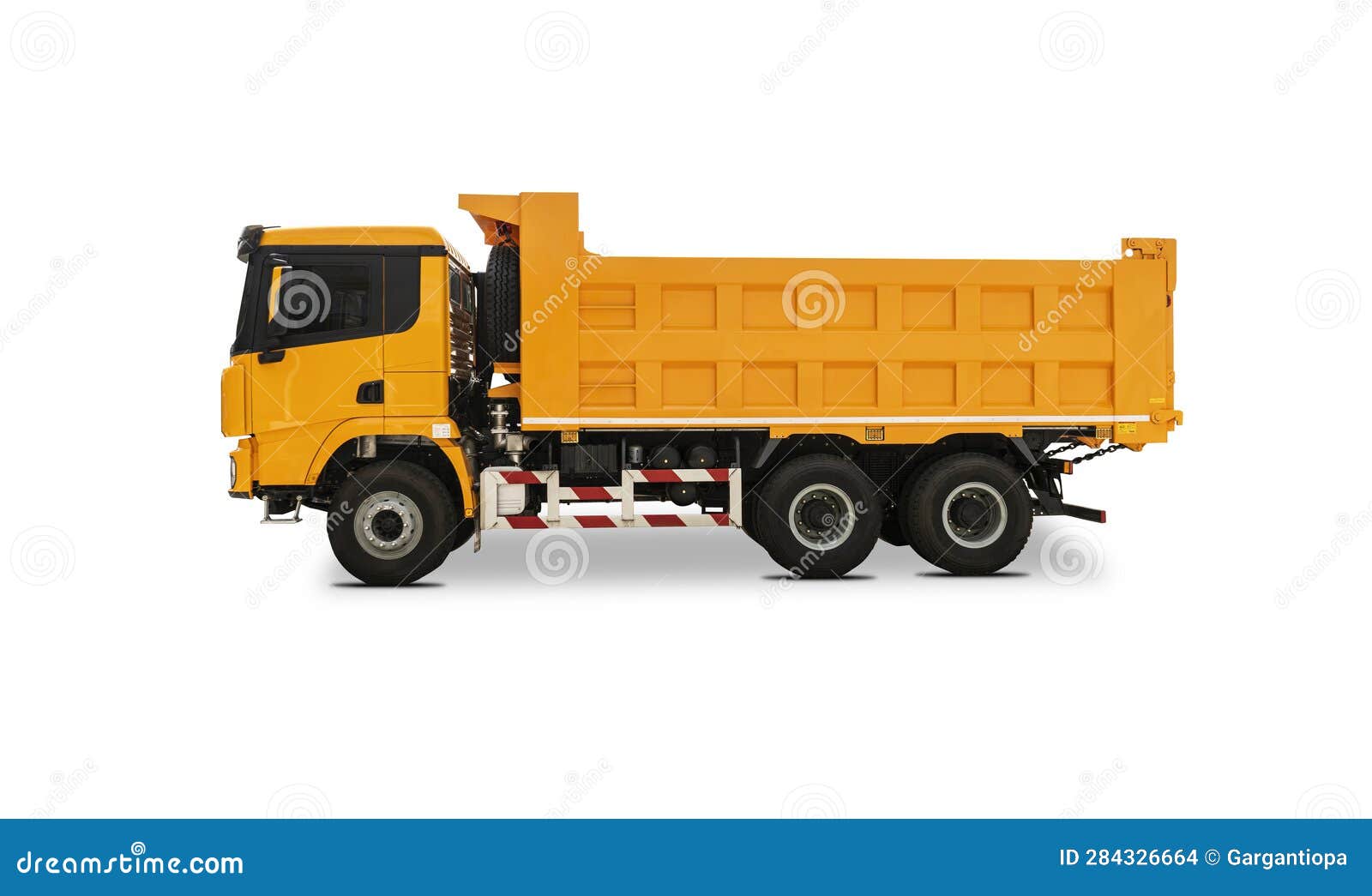 Side View of a New Yellow Dump Truck Isolated on a White Background ...