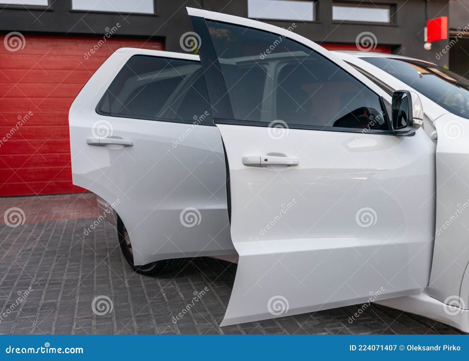 Side View of New White Modern Car with Open Doors. Luxury Expensive Car ...