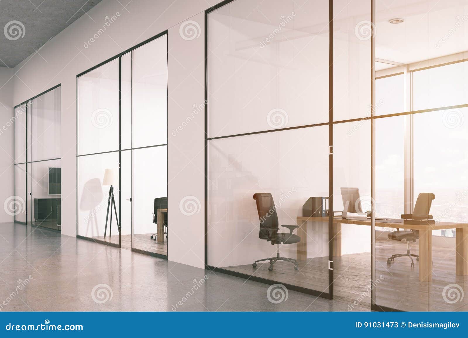 Side View of Office Lobby, Toned Stock Illustration - Illustration of ...