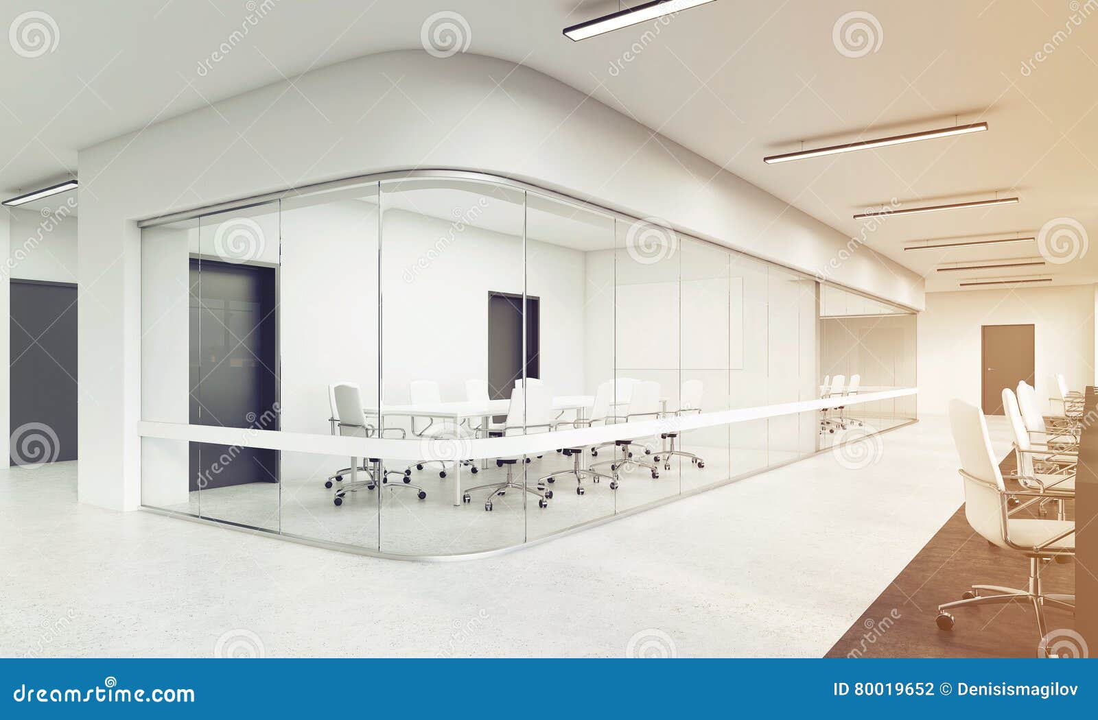 Side View of Office with Rounded Corners Conference Room, Toned Stock ...