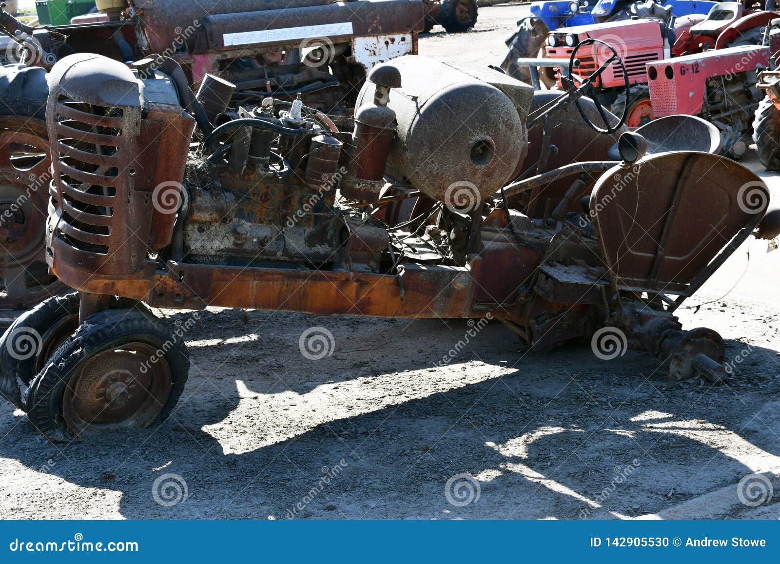 Side View of an Old Abandoned Rusty Agricultural Tractor Stock Photo ...
