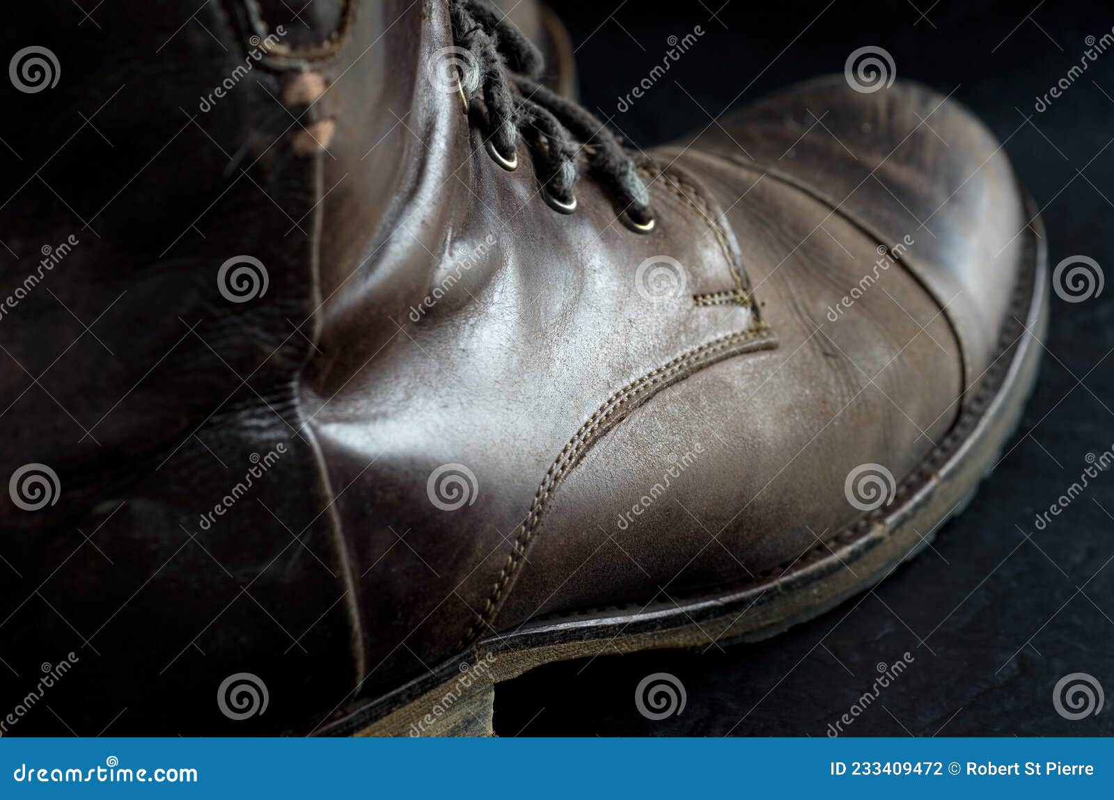 Side View of Old Dusty Leather Boots Stock Photo - Image of brown ...