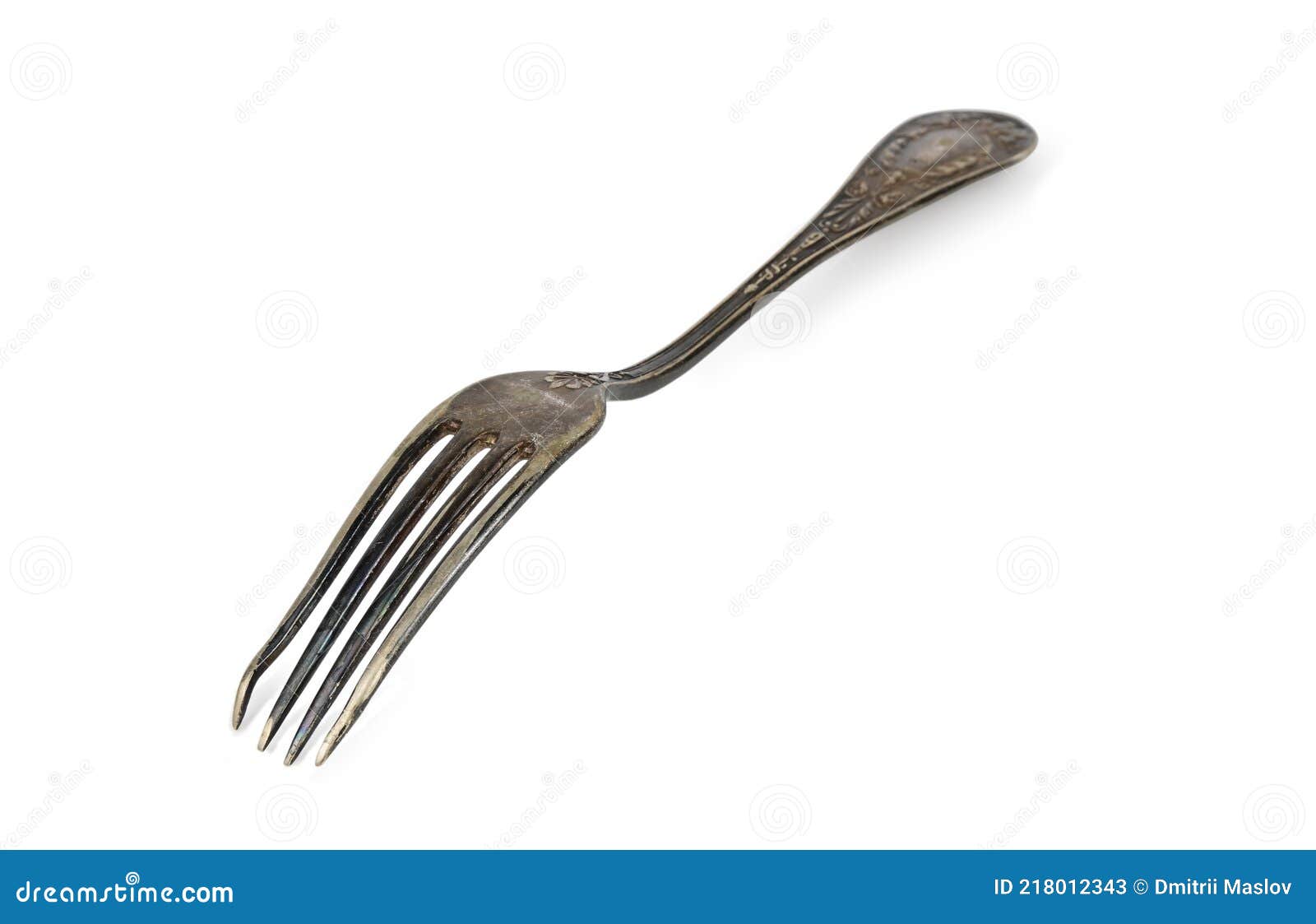 Side View of an Old Four-prong Fork. Fork with Patterns on the Handle ...