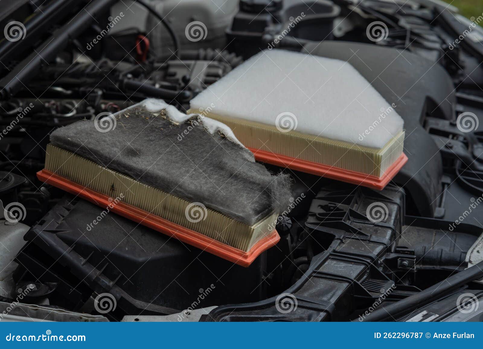 Side by Side View of Old and New Air Filter of Modern Car Engine Stock ...