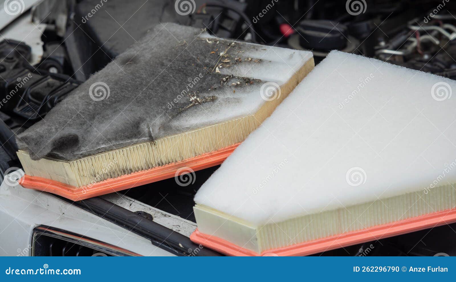 Side by Side View of Old and New Air Filter of Modern Car Engine ...