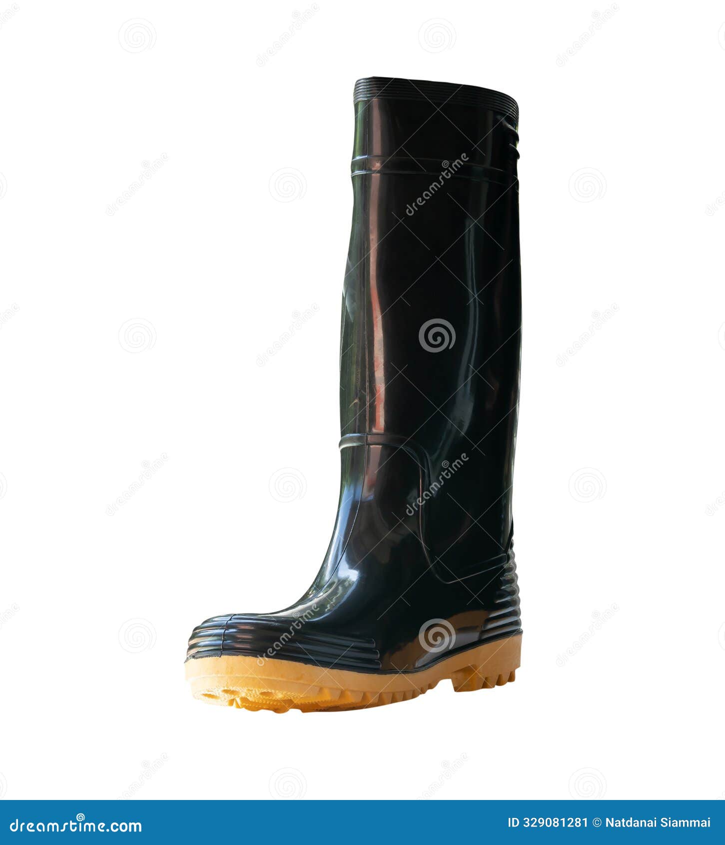 Side View of One Side of Black Gumboots or Rubber Boots Isolated on ...