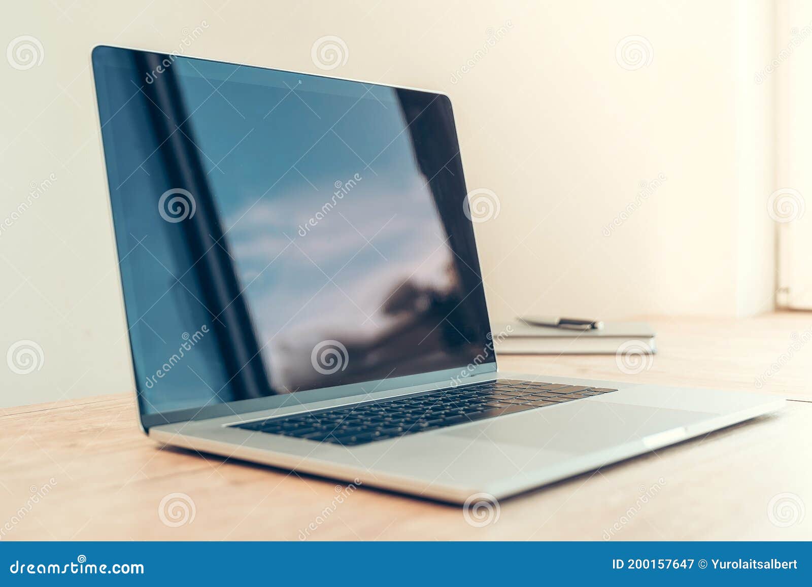 Side View. Open Laptop on the Desktop Stock Image - Image of modern ...