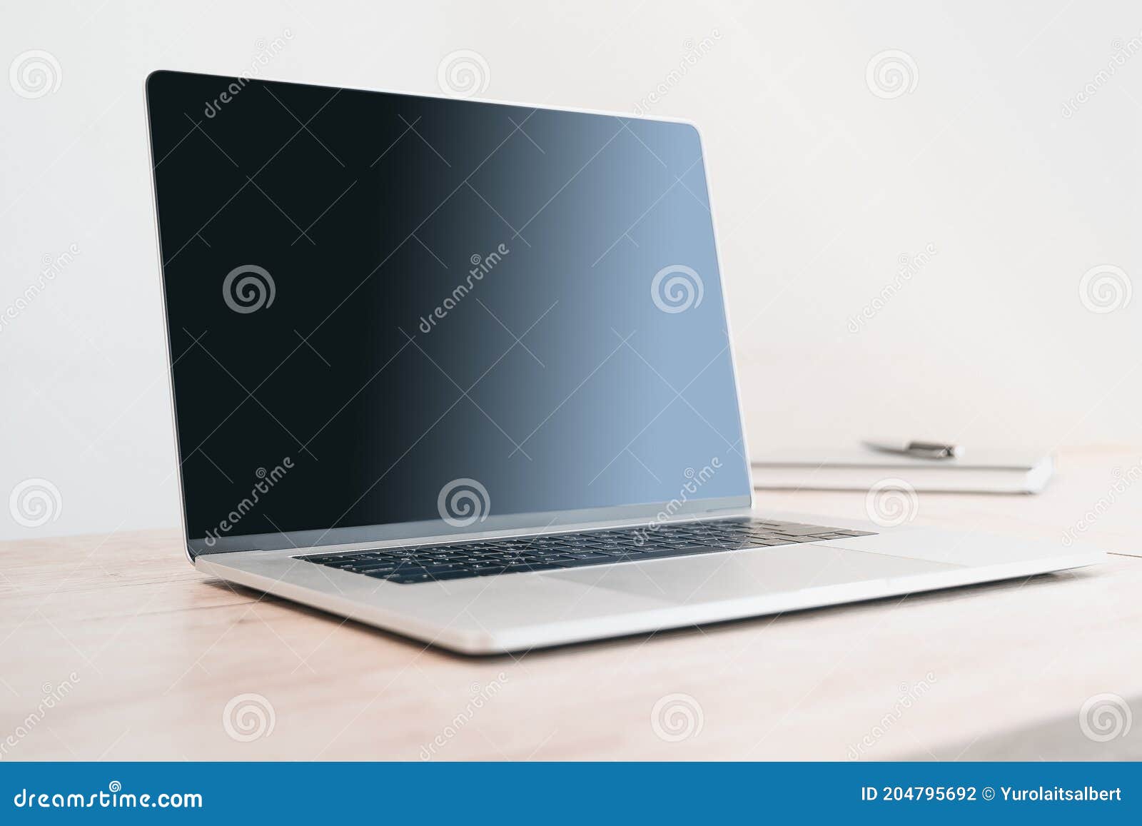 Side View. Open Laptop on the Desktop Stock Photo - Image of mobile ...
