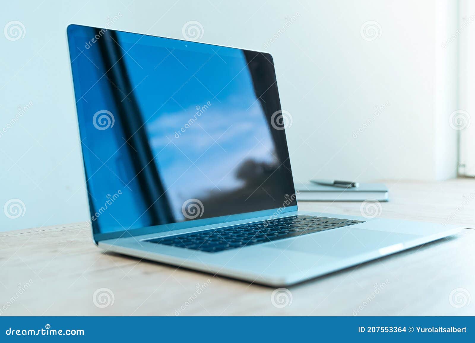 Side View. Open Laptop on the Desktop Stock Photo - Image of business ...