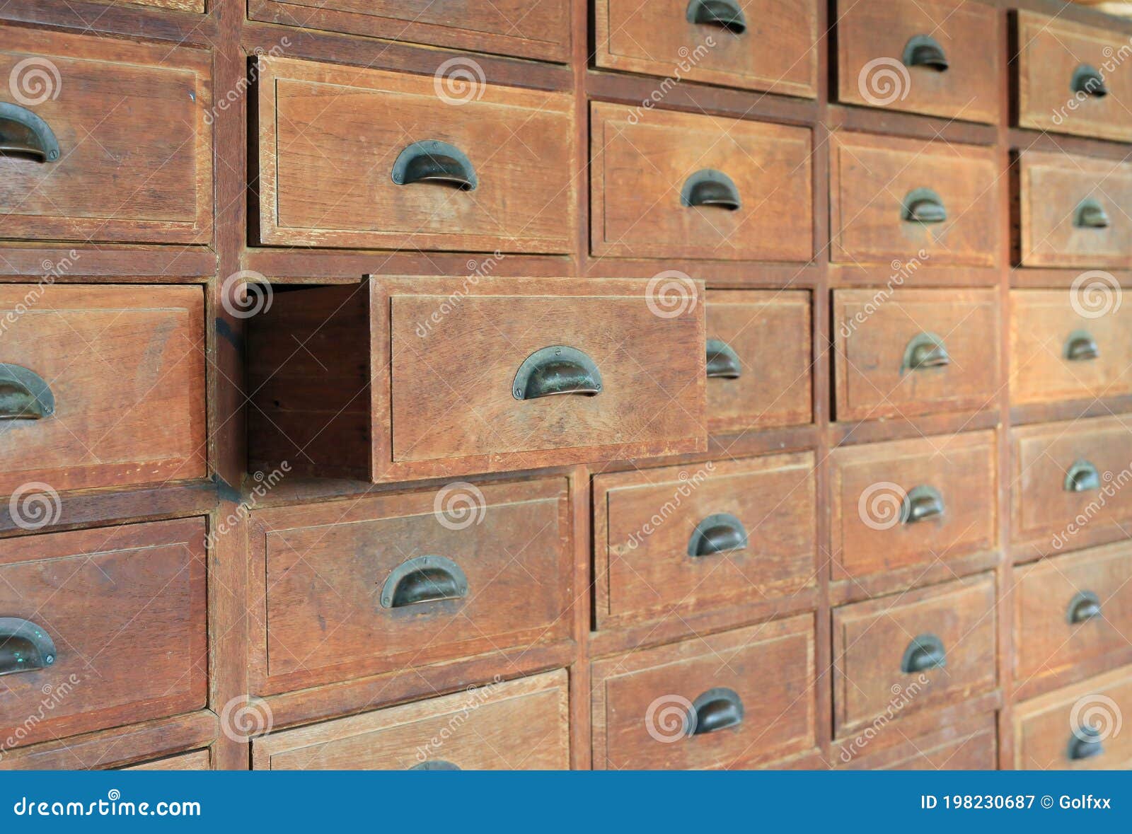 Side View Open Old Wooden Drawer Stock Image - Image of archive, closed ...