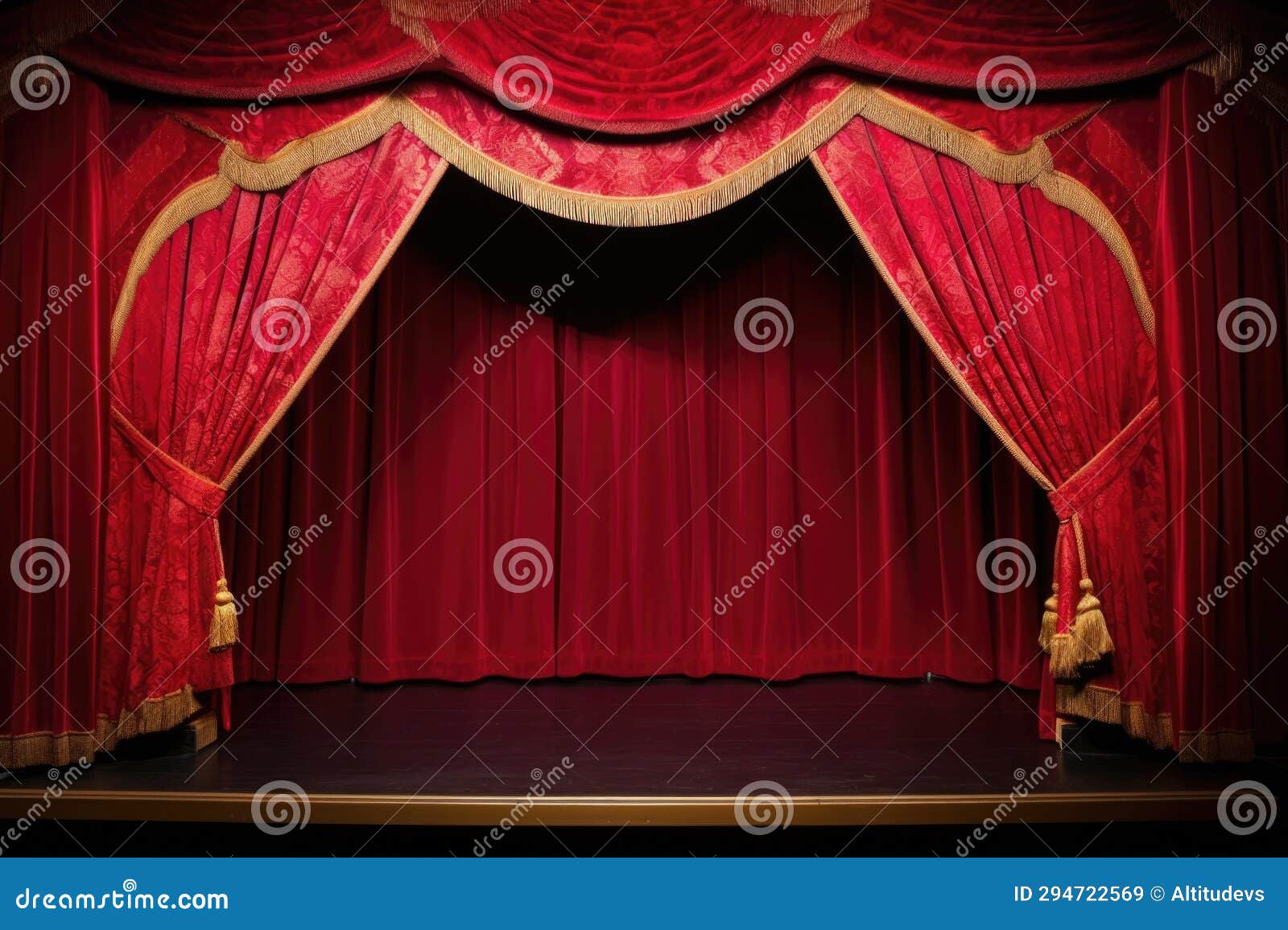 Side View of Open Proscenium Stage with Red Curtains Stock Illustration - Illustration of open ...