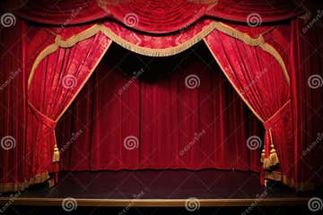 Side View of Open Proscenium Stage with Red Curtains Stock Illustration ...