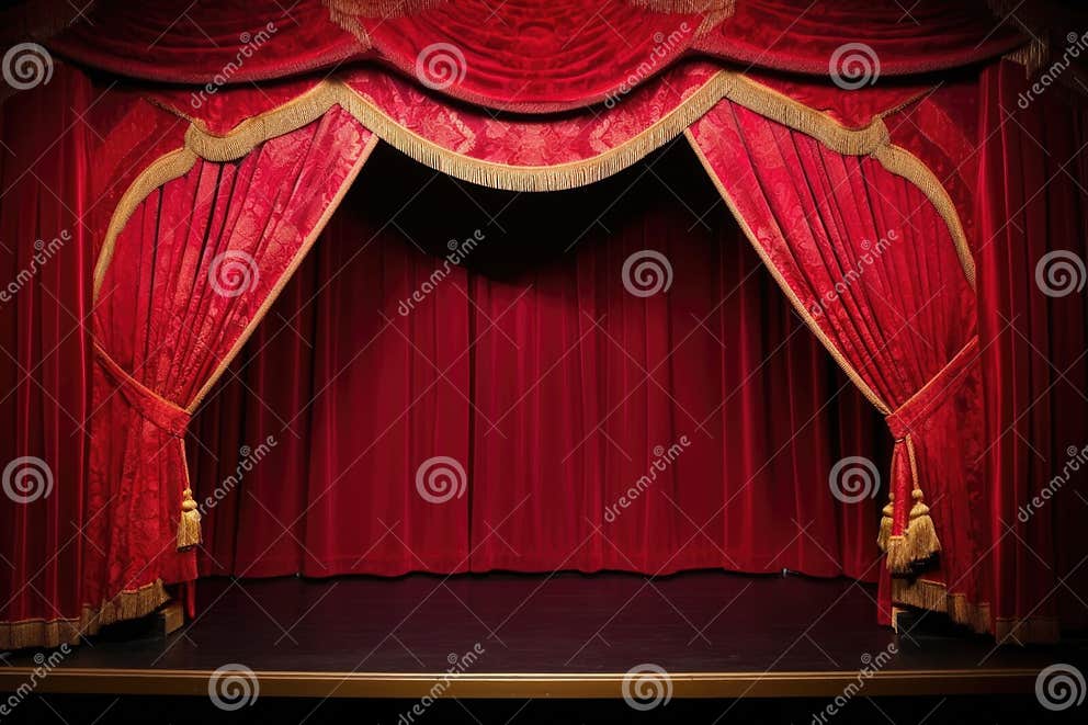 Side View of Open Proscenium Stage with Red Curtains Stock Illustration ...
