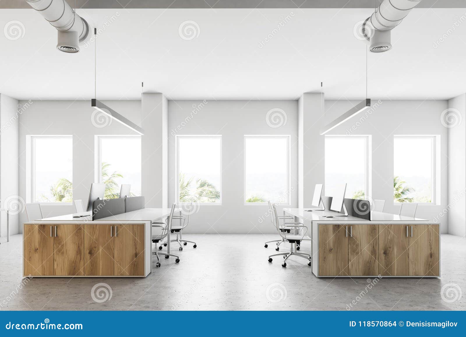 Side View of an Open Space Office Stock Illustration - Illustration of ...
