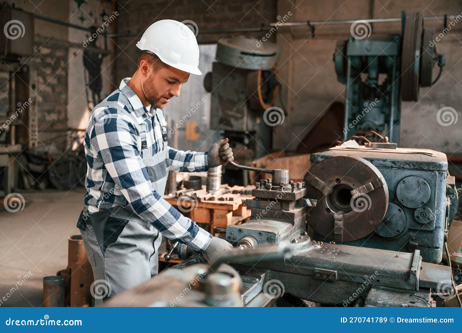 Side View. Operating the Machine Stock Image - Image of occupation ...