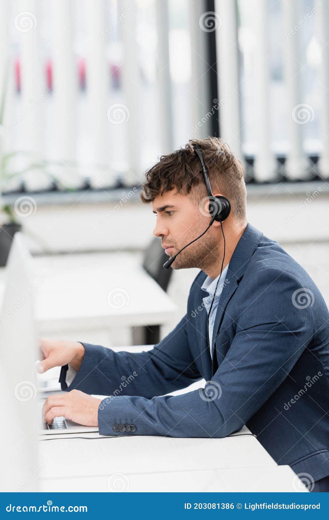 Side View of Operator in Headset Stock Photo - Image of office, help ...