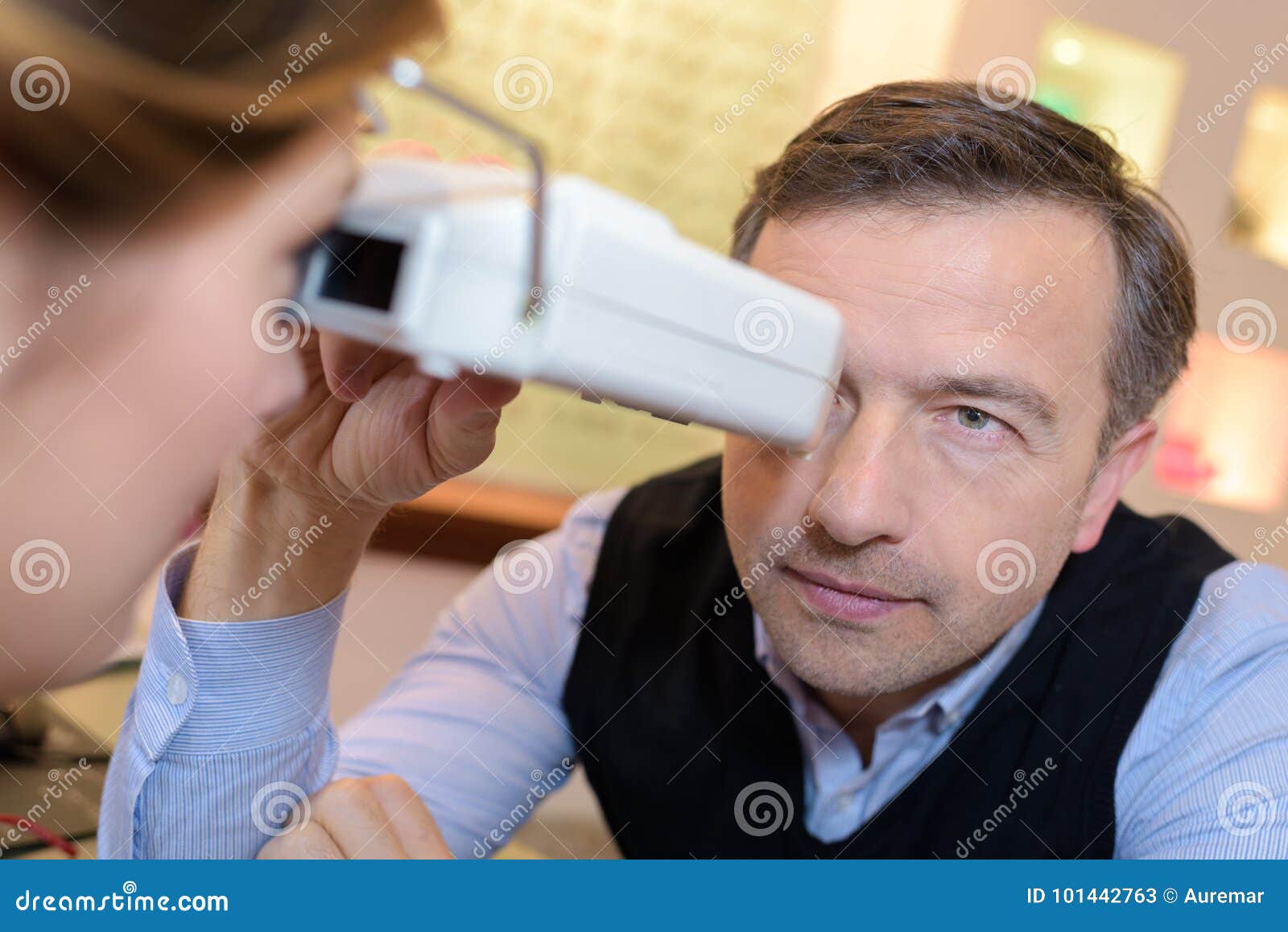 Side View Optician Doing Sight Testing for Client Stock Image - Image ...