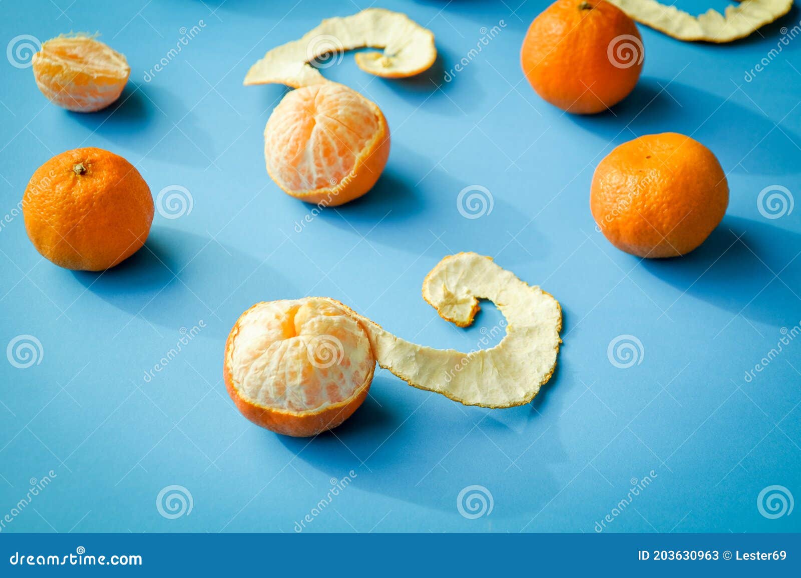 Side View of Oranges Over Blue Backgrounds Stock Image - Image of ...