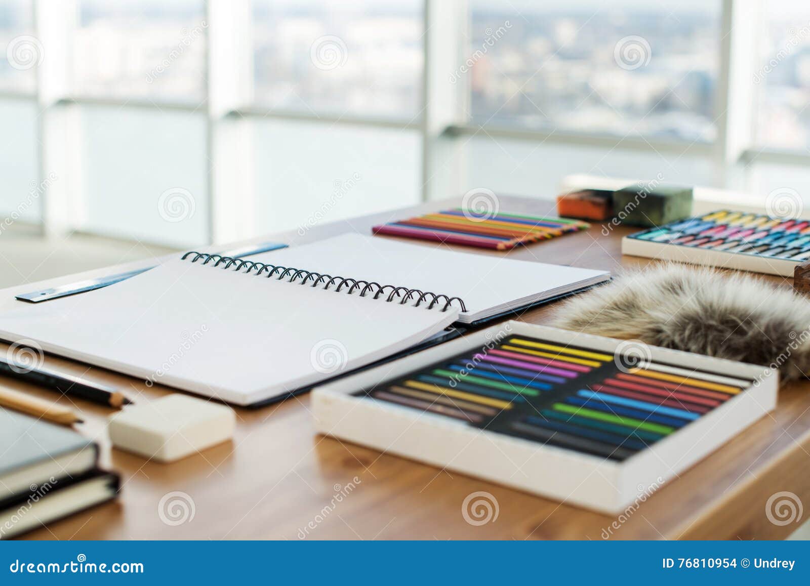 Side View of a Painter Workspace. Wooden Desk with Artistic Tools ...