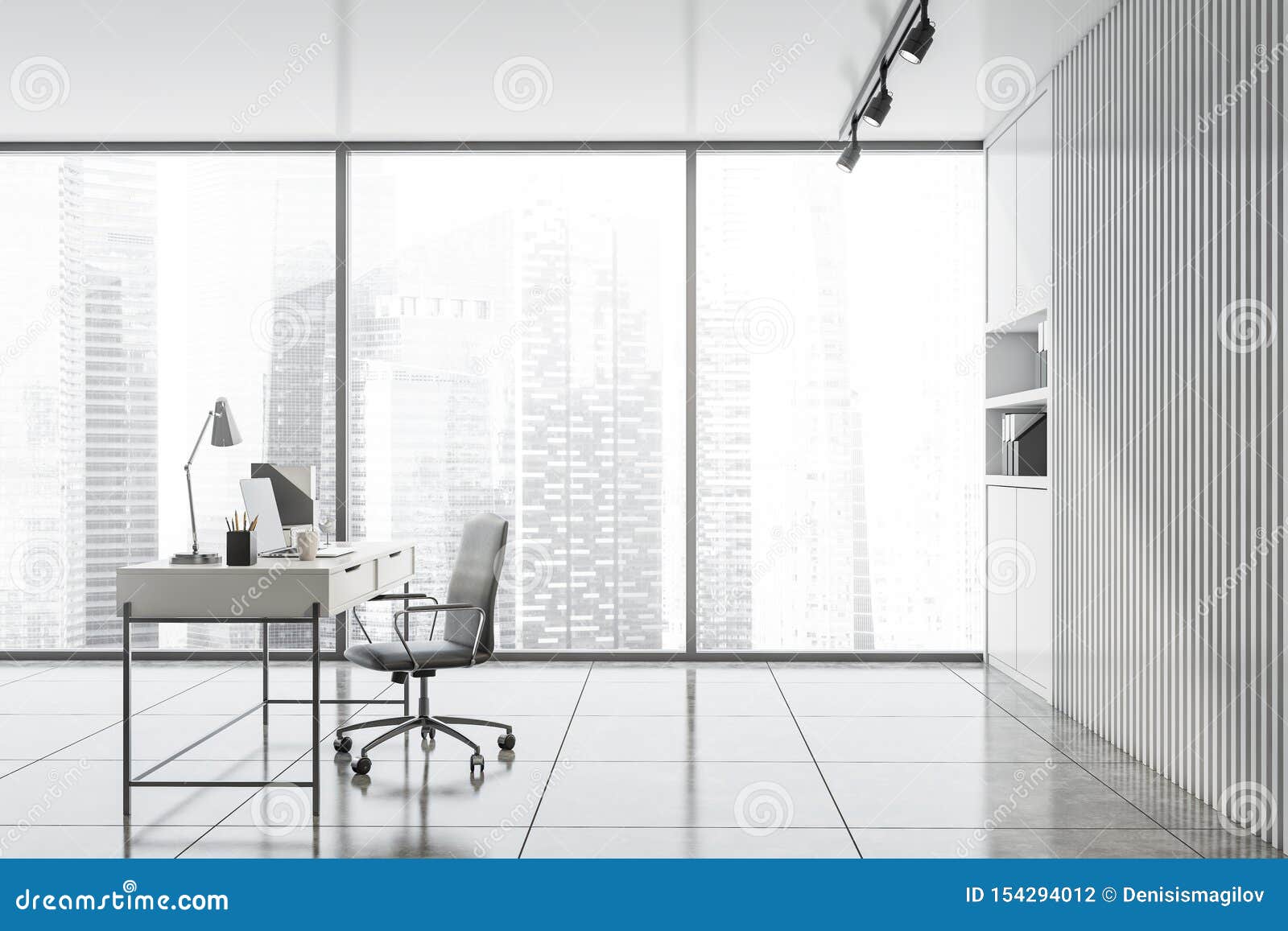 Side View of Panoramic White CEO Office Stock Illustration ...