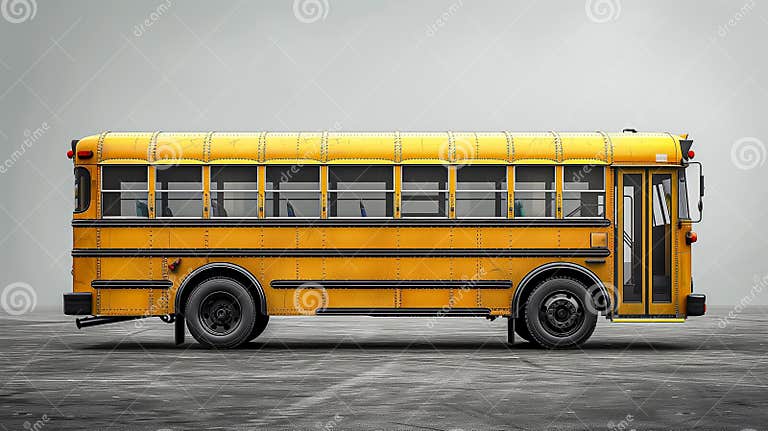Side View of a Parked Yellow School Bus on Gray Surface Stock ...