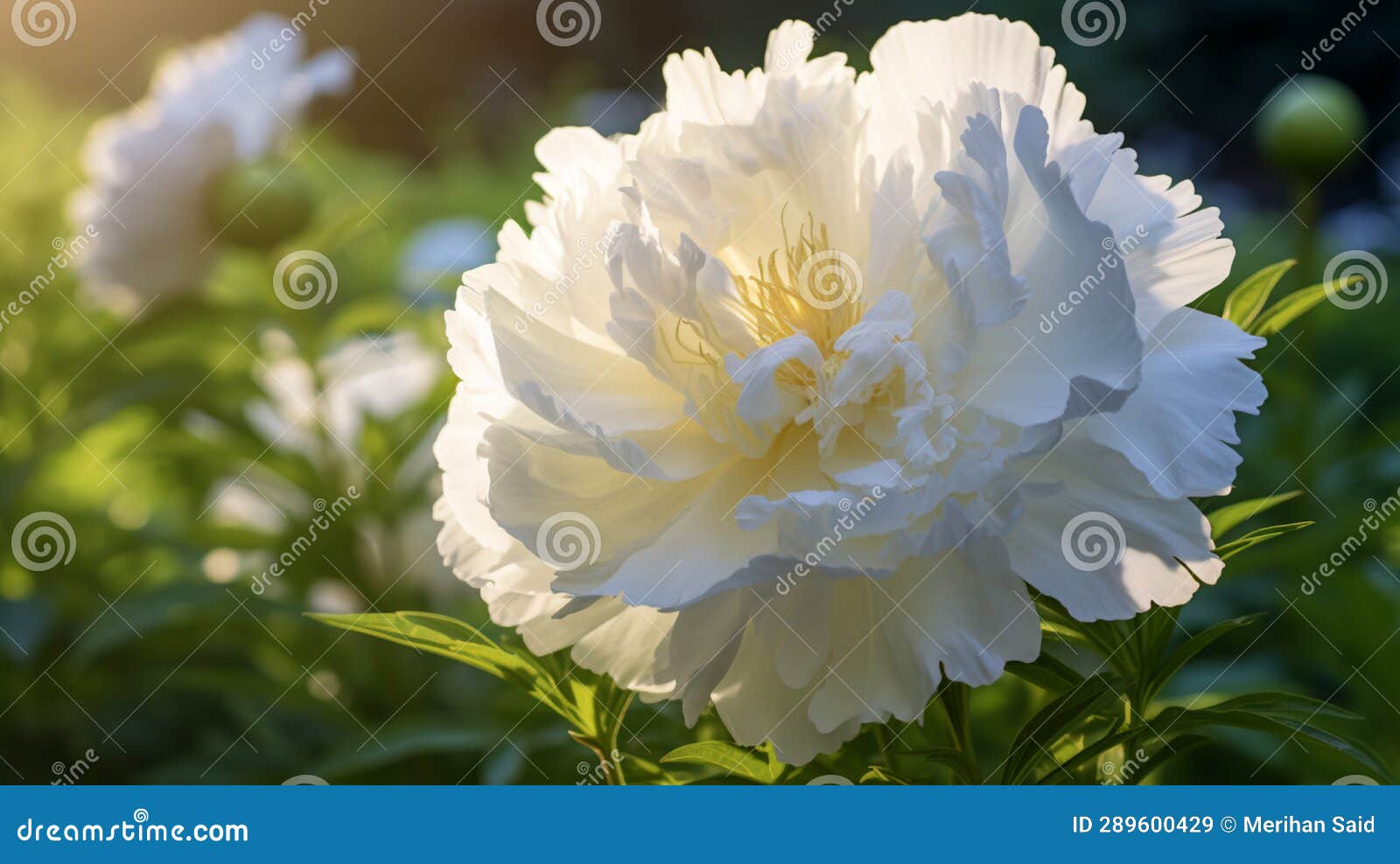 A Side View of a Partially Bloomed White Peony Against a Blurred ...