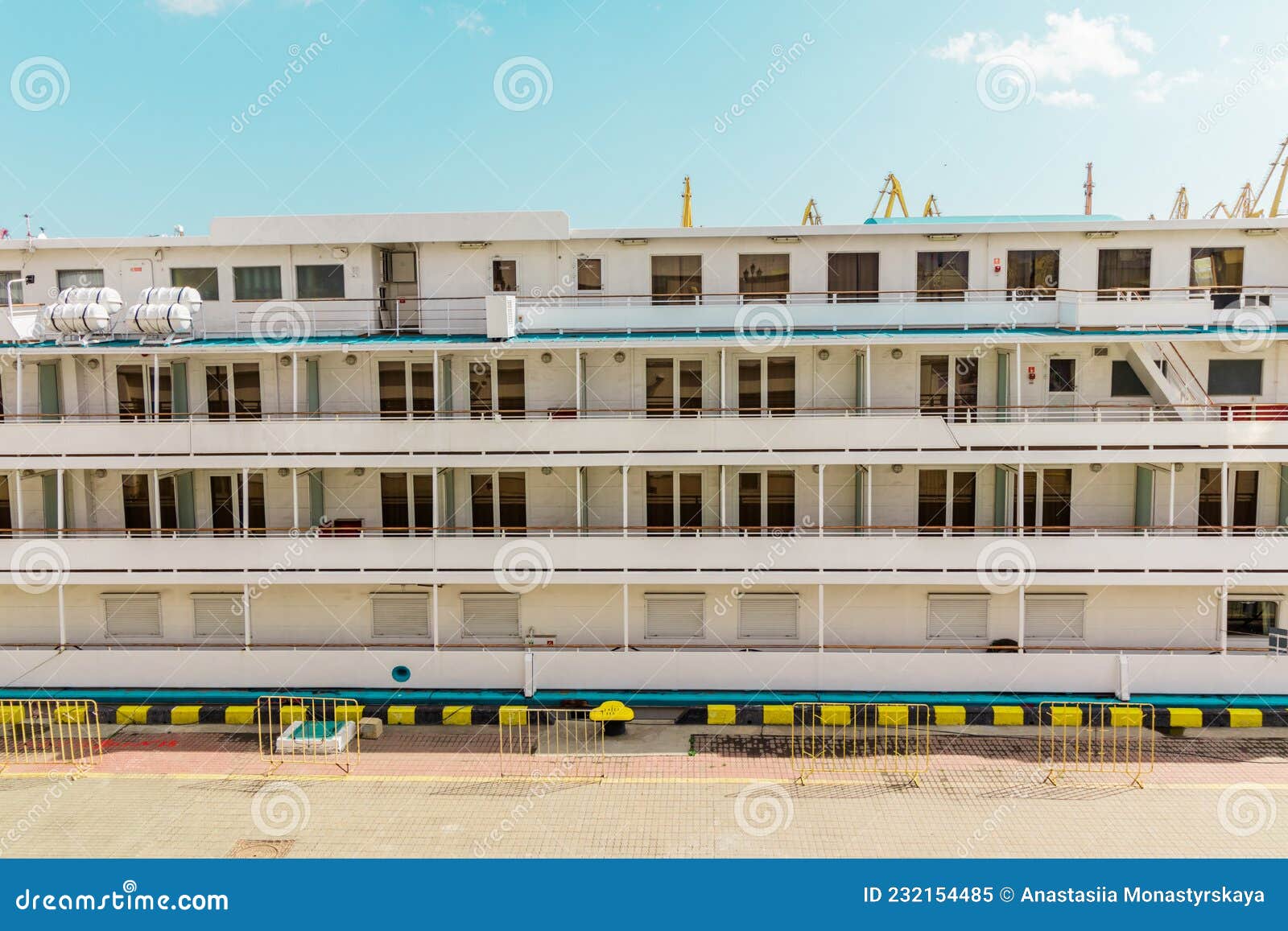Side View of Passenger Cabins with Windows. a Sea Liner is Docked in ...